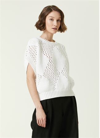 Brunello Cucinelli Kadın Beyaz Bisiklet Yaka Baklava Jakarlı Triko S EU Brunello Cucinelli Kadın Beyaz Bisiklet Yaka Baklava Jakarlı Triko S EU