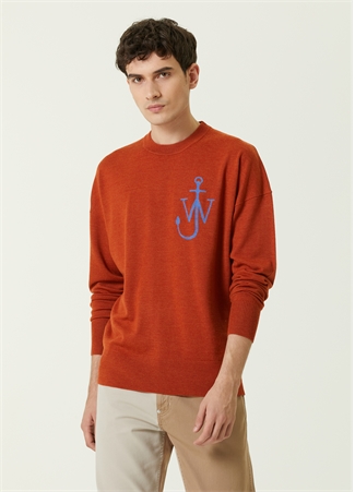 Jw Anderson Erkek Kiremit Logolu Yün Sweatshirt Kırmızı S EU