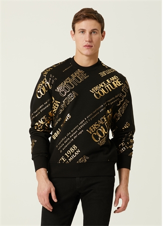 Versace Jeans Couture Erkek Siyah Gold Logo Desenli Sweatshirt S EU Versace Jeans Couture Erkek Siyah Gold Logo Desenli Sweatshirt S EU