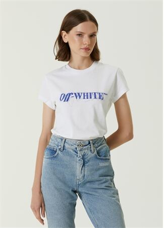 Off-White Kadın Beyaz Bisiklet Yaka Logolu T-shirt S EU