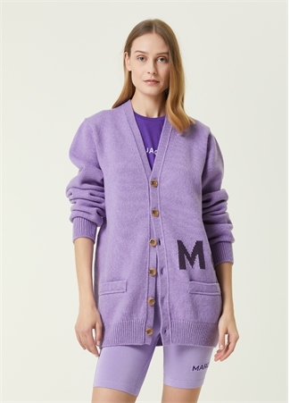 Marc Jacobs (The) Kadın Lila Logo Jakarlı Yün Hırka Mor S EU