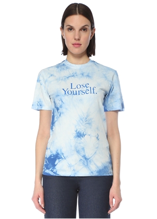 Paco Rabanne Kadın Mavi Bisiklet Yaka Batik Desenli T-shirt S EU Paco Rabanne Kadın Mavi Bisiklet Yaka Batik Desenli T-shirt S EU