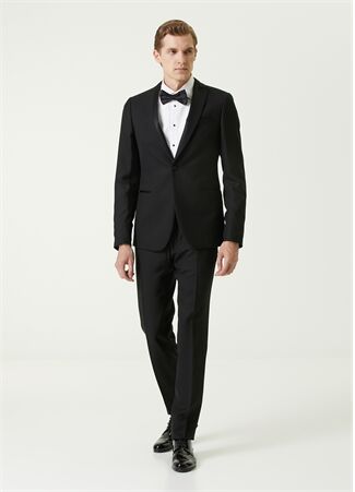 Palzileri Lab Erkek Siyah Mikro Desenli Yün Takım Elbise 48 IT