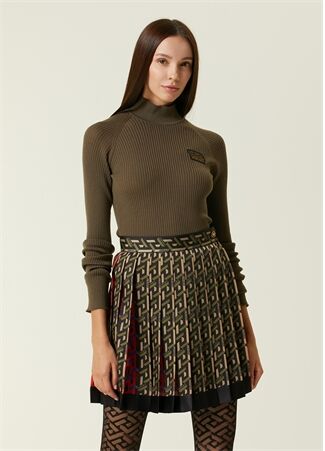 Versace Kadın Haki Dik Yaka Logolu Yün Kazak 38 IT