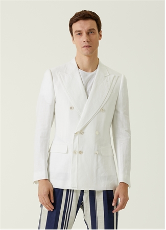 Dolce&Gabbana Erkek Beyaz Yaka Detaylı Keten Ceket 48 IT Dolce&Gabbana Erkek Beyaz Yaka Detaylı Keten Ceket 48 IT