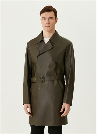 Pal Zileri Erkek Yeşil Beli Kuşaklı Deri Mont 54 IT