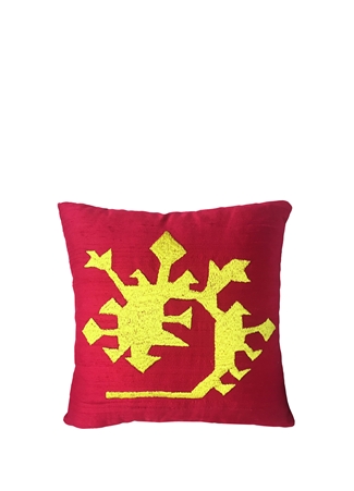 Atölye11 Colorblocked Yılan Ejder Motifli İpek Yastık Çok Renkli