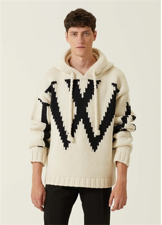 Jw Anderson Erkek Beyaz Lacivert Kapüşonlu Logolu Yün Sweatshirt Mavi S EU Jw Anderson Erkek Beyaz Lacivert Kapüşonlu Logolu Yün Sweatshirt Mavi S EU