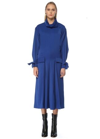 Kenzo Kadın Saks Dik Yaka Uzun Kol Midi Elbise Mavi 34 FR