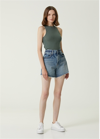 Agolde Kadın Riley Yüksek Bel Jean Şort Mavi 24 US