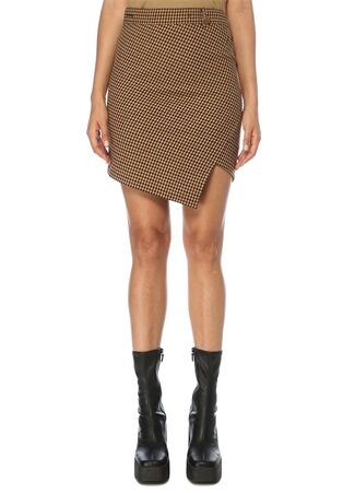 Balenciaga Kadın Bej Kazayağı Desenli Asimetrik Kesim Yün Etek 36 FR