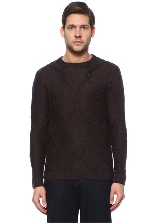 Palzileri Lab Erkek Kahverengi Geometrik Desen Jakarlı Yün Kazak 50 IT