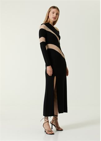 Cult Gaia Kadın Siyah Şeritli Maksi Triko Elbise S EU