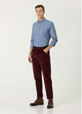 Pal Zileri Erkek Bordo Kadife Pantolon 48 IT