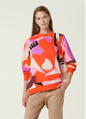 Beymen Club Kadın Mercan Geometrik Desenli Sweatshirt Kırmızı S