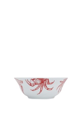 Mi Su Deco Beyaz Kırmızı Yengeç Desenli Porselen Servis Kases Renksiz