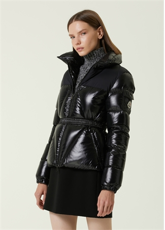 Moncler Kadın Siyah Dik Yaka Beli Lastikli Puff Mont 0 US
