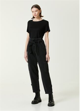 Allsaints Kadın Mona Paperbag Slim Siyah Jean Pantolon 4 UK