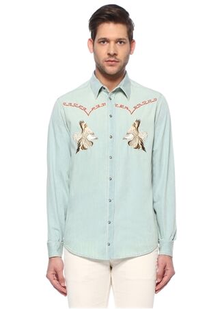 Etro Erkek Nakış Detaylı Denim Gömlek Mavi L EU