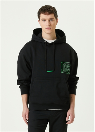 Wooyoungmi Erkek Siyah Kapüşonlu Slogan Baskılı Sweatshirt 46 IT Wooyoungmi Erkek Siyah Kapüşonlu Slogan Baskılı Sweatshirt 46 IT