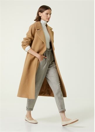 Kiton Kadın Gri Ekose Desenli Yün Pantolon 42 IT