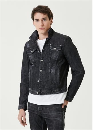 Dsquared2 Erkek Siyah Yıpratmalı Logolu Denim Ceket 54 IT Dsquared2 Erkek Siyah Yıpratmalı Logolu Denim Ceket 54 IT