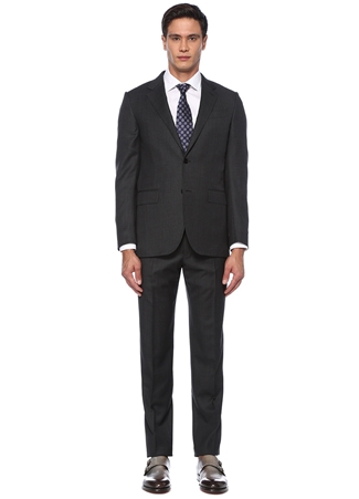 Zegna Erkek Drop 7 Antrasit Kelebek Yaka Yün Takım Elbise Gri 58 IT