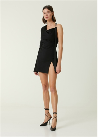 The Attico Kadın Siyah Asimetrik Mini Yün Kokteyl Elbise 42 IT