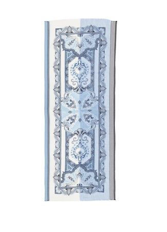 Etro Erkek Mavi Şal Desenli Keten Atkı EU