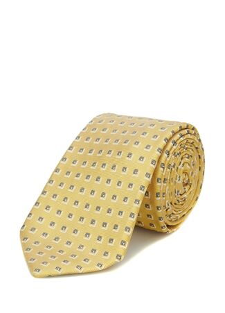 Pal Zileri Erkek Sarı Geoemtrik Desenli İpek Kravat EU