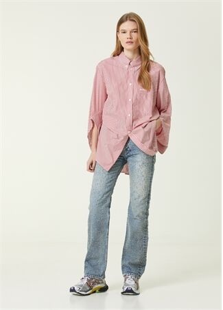 Balenciaga Kadın Mavi Düşük Bel Yıpratmalı Jean Pantolon 26 US