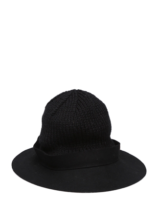 Catarzi Kadın Siyah Örgü Doku Detaylı Yün Şapka 57 EU