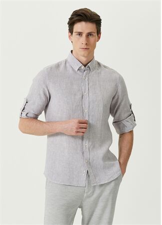 Fiji Erkek Slim Fit Gri Keten Gömlek S Eu