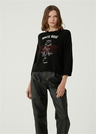 Red Valentino Kadın Siyah Bisiklet Yaka Jakarlı Kazak XS EU