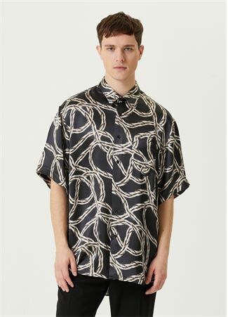 VETEMENTS Erkek Siyah Zincir Desenli Kısa Kol Gömlek S EU