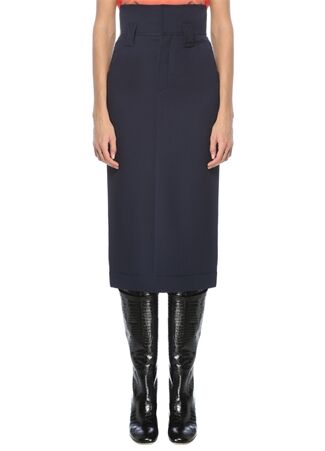 Fendi Kadın Lacivert Yüksek Bel Midi Yün Etek 42 IT