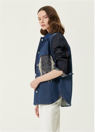 Loewe Kadın Mavi Püsküllü Cep Detaylı Denim Gömlek 38 It Loewe Kadın Mavi Püsküllü Cep Detaylı Denim Gömlek 38 It