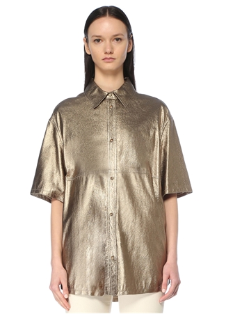 Brunello Cucinelli Kadın Gold Yarım Kol Deri Gömlek Altın Rengi M EU