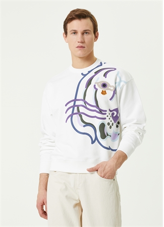 Kenzo Erkek Beyaz Kaplan Detaylı Sweatshirt S EU Kenzo Erkek Beyaz Kaplan Detaylı Sweatshirt S EU