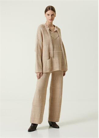 Faraway Kadın Kum Saç Örgü Detaylı Yün Triko Pantolon Bej XS EU