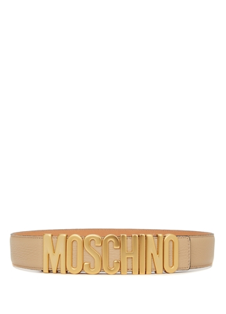 Moschino Kadın Vizon Logolu Deri Kemer Bej 38 IT Moschino Kadın Vizon Logolu Deri Kemer Bej 38 IT