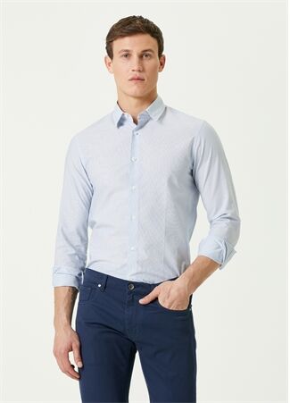 Pal Zileri Erkek Mavi Çizgi Desenli Gömlek Lacivert 40 IT