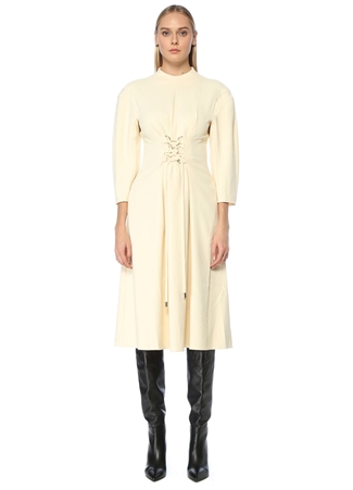Tibi Kadın Krem Dik Yaka Beli Bağcıklı Midi Elbise Bej 6 US