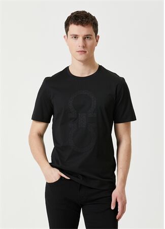 Salvatore Ferragamo Erkek Siyah Logo Detaylı T-shirt S EU