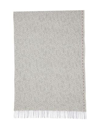 Tommy Hilfiger Kadın Gri Püsküllü Logolu Yün Atkı EU