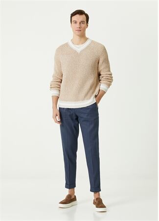 Kiton Erkek Mavi Keten Pantolon 36 US