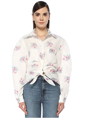 Philosophy di Lorenzo Serafini Kadın Beyaz Çiçekli Beli Bağcıklı İpek Gömlek 40 IT
