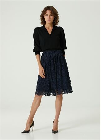 Beymen Club Kadın Lacivert Dantelli Midi Etek XS EU