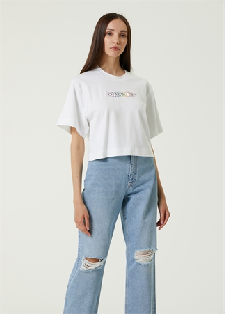 Off-White Kadın Beyaz Bisiklet Yaka Logolu Crop T-shirt XS EU Off-White Kadın Beyaz Bisiklet Yaka Logolu Crop T-shirt XS EU