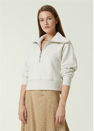 Beymen Club Kadın Kırık Beyaz Dik Yaka Fermuarlı Sweatshirt M